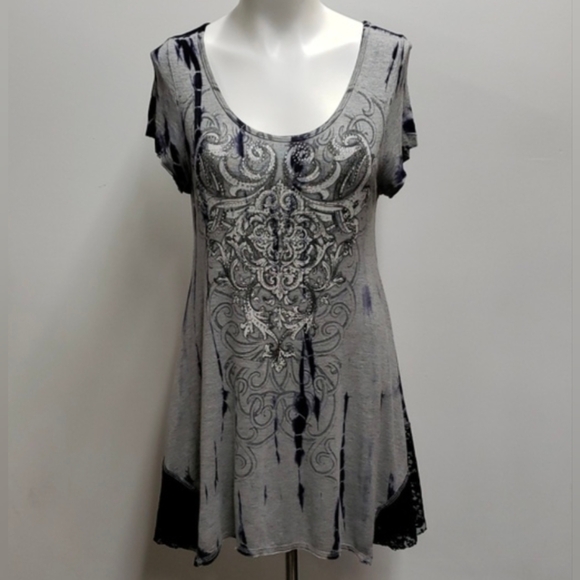 Vocal | Tops | Vocal Rhinestone Embellished Flared Lace A Line Y2k Top ...
